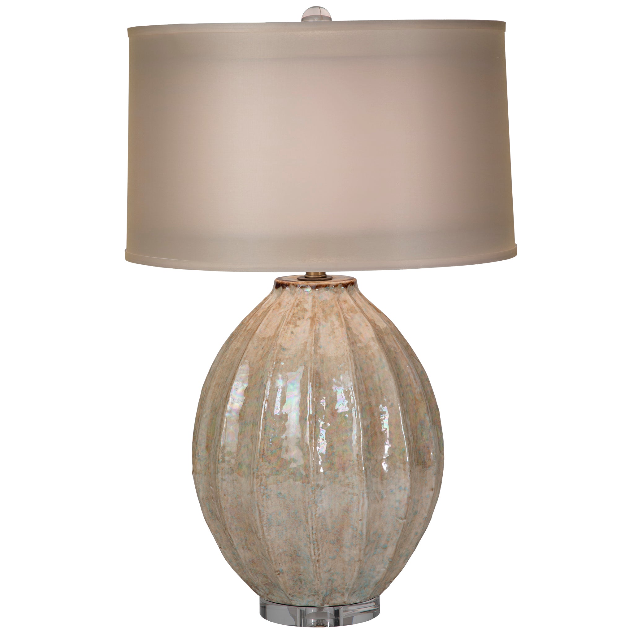 Lori Opalescence Table Lamp with Round Light Gold Organza Drum Shade